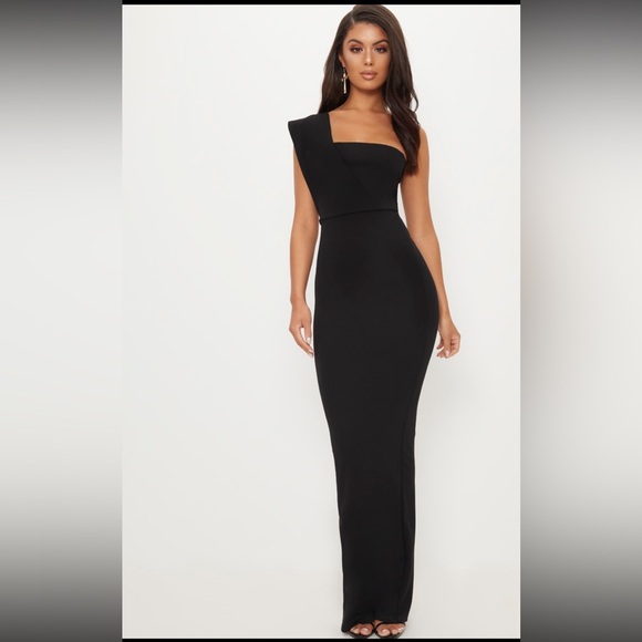 PrettyLittleThing | Dresses | Plt Black One Shoulder Maxi Dress | Poshmark